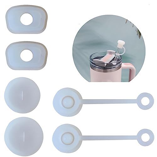 Silicone Spill Proof Stopper Set of 6, Compatible with Stanley Cup 1.0/2.0 40oz/ 30oz, Tumbler Accessories, Including 2 Straw Cover Cap, 2 Square Spill Stopper and 2 Round Leak Stopper (1.0/2.0-Clear)