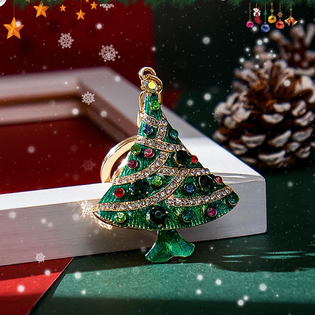 Christmas Decorations, Christmas Tree Keychain Keyring Crystal Rhinestone Car Hanging Pendant Sparkling Key Ring Purse Bag Charm Chains New Year Gift Ornaments