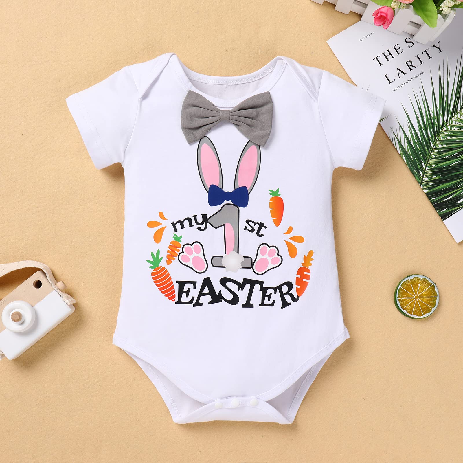 Easter Clothes for Boys, Easter Dressy, Easter Baby Clothes Easter for Toddlers Clothes Set Infant Bunny Romper Bodysuit Top Rabbit Pants Set with Suspenders Bunny - my 1st easter 9-12 Months