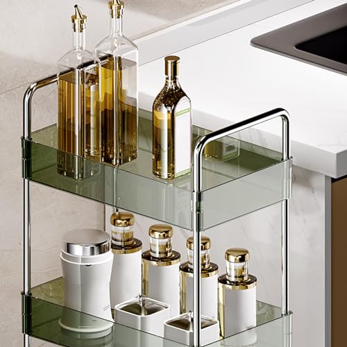 Compact Storage Cart for Tight Spaces 1 Set Crevice Cabinet Rolling Clear Bathroom Organizer Shelf Multi Layers Large Capacity Moveable Laundry Room Atrovirens Triple Layer