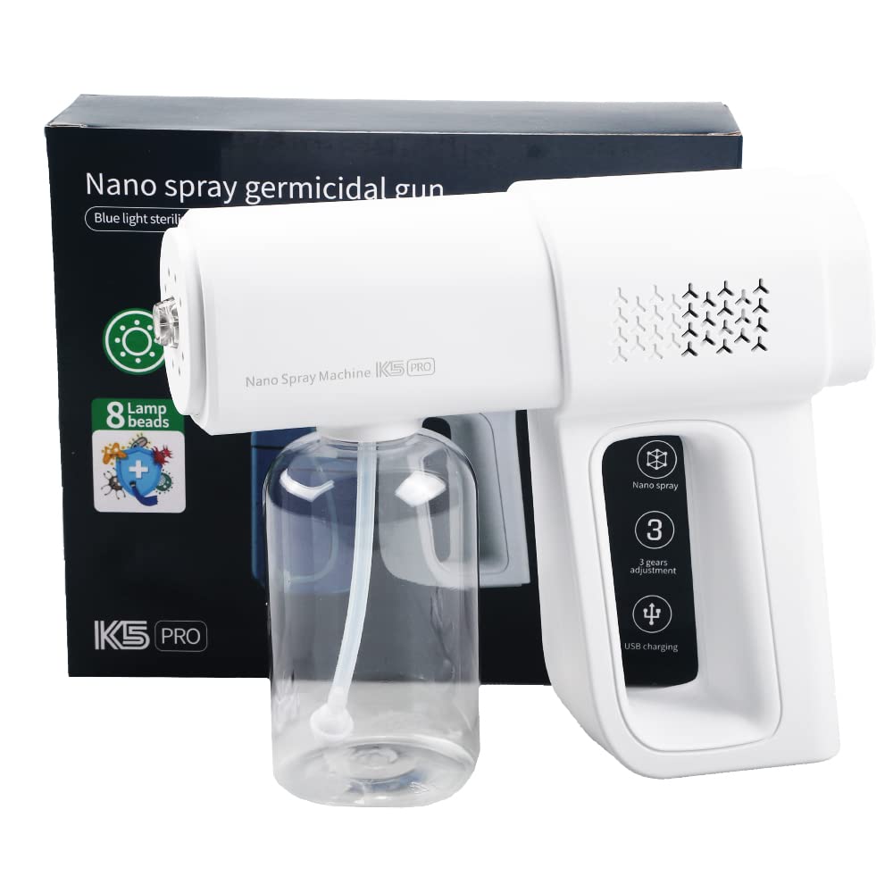 Handheld Steam Fogger Sprayer Gun Spray Machine Nano Electric Atomizer, Light Portable Cordless Intelligent Rechargeable One Key On for Home, Office, Garden, Indoor and Outdoor Safe and Stable, White