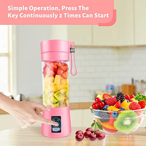 FlyBanboo Portable Blender,Personal Blender for Shakes&Smoothies,Blenders with Rechargeable USB,380Ml Traveling Fruit Veggie Juicer Cup With 6 Blades,2023 Portable Blender Pink