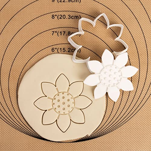 Flycalf Sunflower Cookie Cutters Flower with Plunger Stamps Holiday PLA Baking Accessories Cutter Molds Decorative Party 3.5" Kitchen Cake Supplies