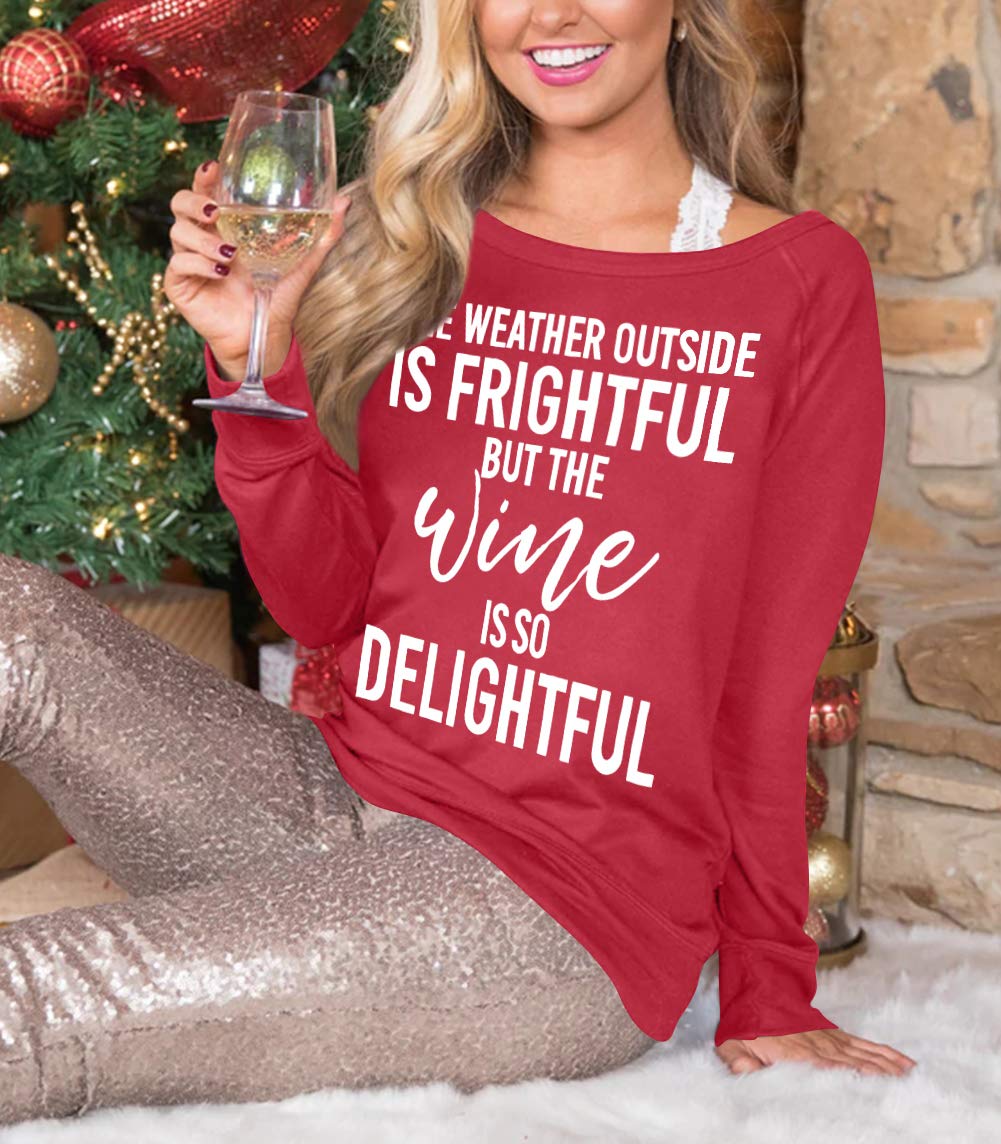 Christmas Women's Retro Graphic Shirt Crewneck Vacation Ugly Vintage Sweatshirts The Wine Is So Delightful M