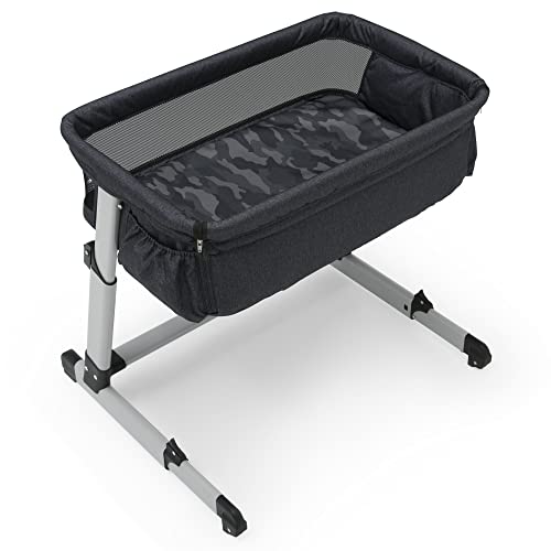 GAP babyGap Whisper Bedside Bassinet Sleeper with Breathable Mesh and Adjustable Heights - Lightweight Portable Crib - Made with Sustainable Materials, Black Camo