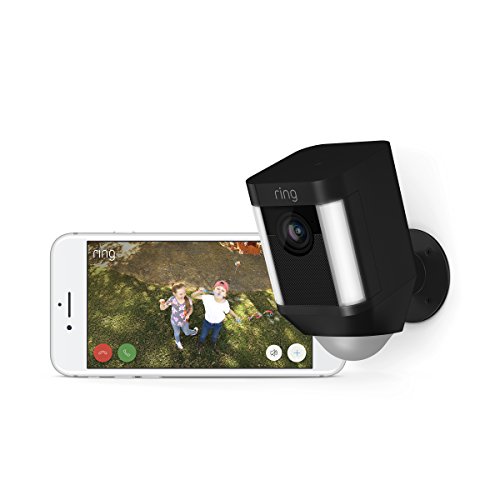 Certified Refurbished Ring Spotlight Cam Battery HD Security Camera with Built Two-Way Talk and a Siren Alarm, Black, Works with Alexa