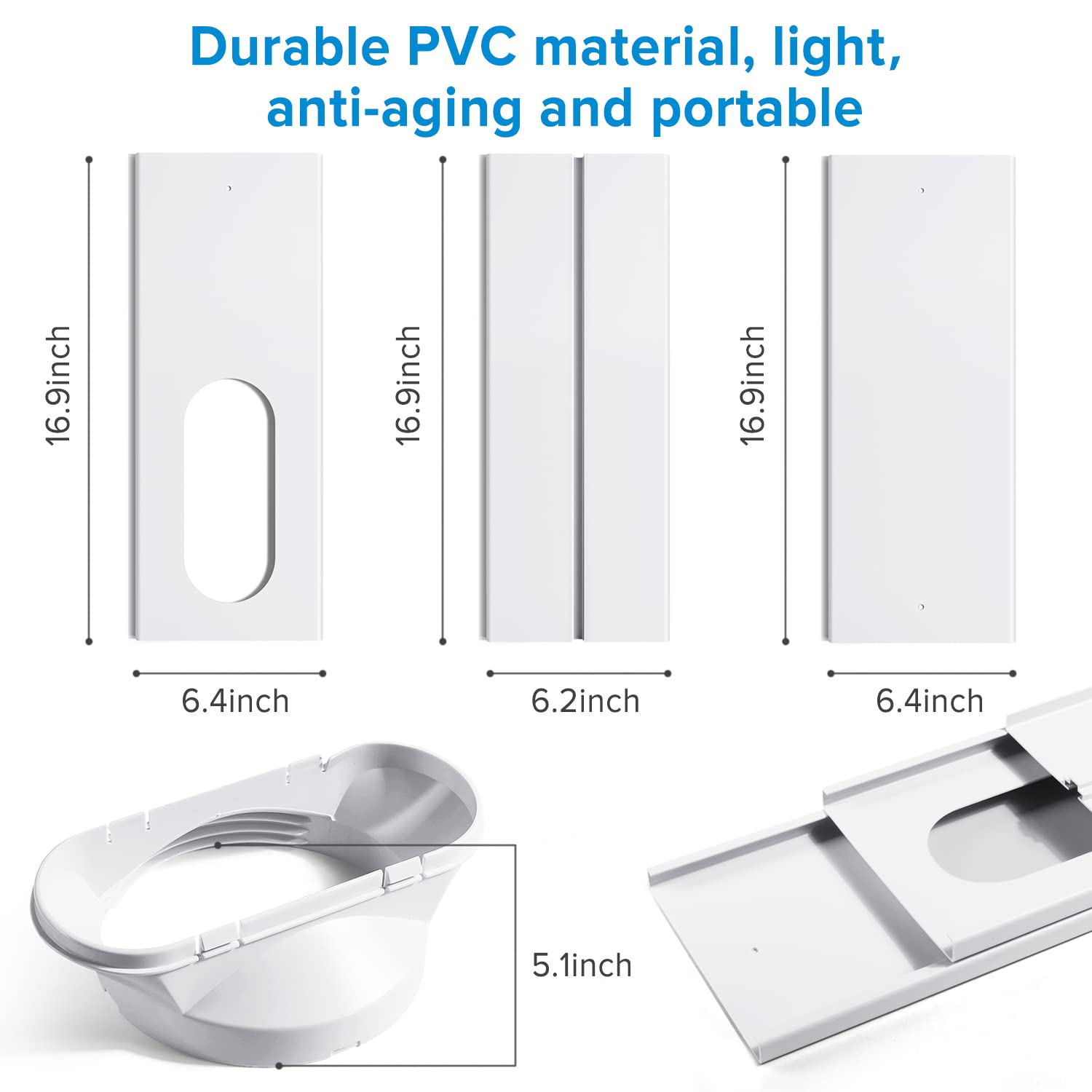 Portable Air Conditioner Window Kit, Portable AC Window Kit for Exhaust Hose 5.1 Inch Diameter with Coupler Adjustable AC Window Seal Vent Kit for Sliding Window