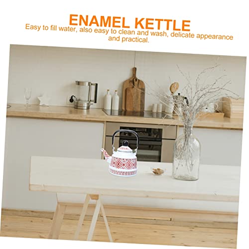 Housoutil Enamel Pot Stainless Steel Tea Pot Vintage Teapot Ceramic Kettle Enamel Teapot Heating Water Kettle Retro Handmade Tea Pot Stainless Steel Red Household Kettle Water Boiling Pot
