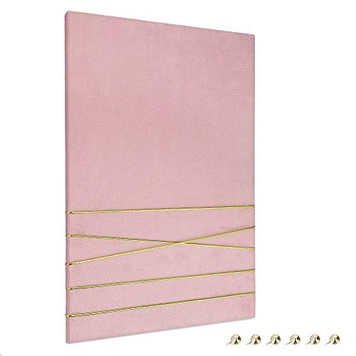 Navaris Fabric Memo Bulletin Board - 20" x 28" Velvet Memory Board for Wall to Display Photo Collages, Pictures, Notes - Includes 6 Push Pins - Pink