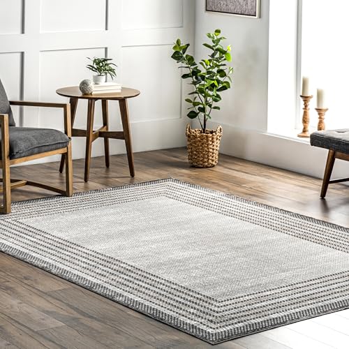 nuLOOM Anya Machine Washable Casual Border Area Rug, 4x6, Grey