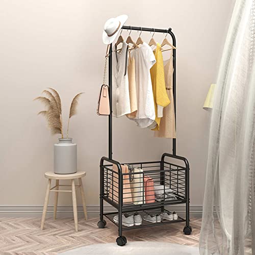 Laundry Cart with Clothes Rack,Rolling Laundry Hamper Basket Cart with Metal Wire Storage Rack and Hanging Rack ,Laundry Butler Garment Rack Storage Rack
