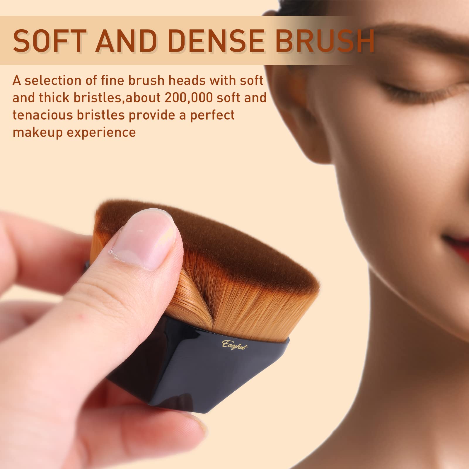 Foundation Makeup Brush Diamond-shaped Kabuki Brush Flat Top for Blending Liquid Cream or Flawless Powder Cosmetics with Storage Case, (black)