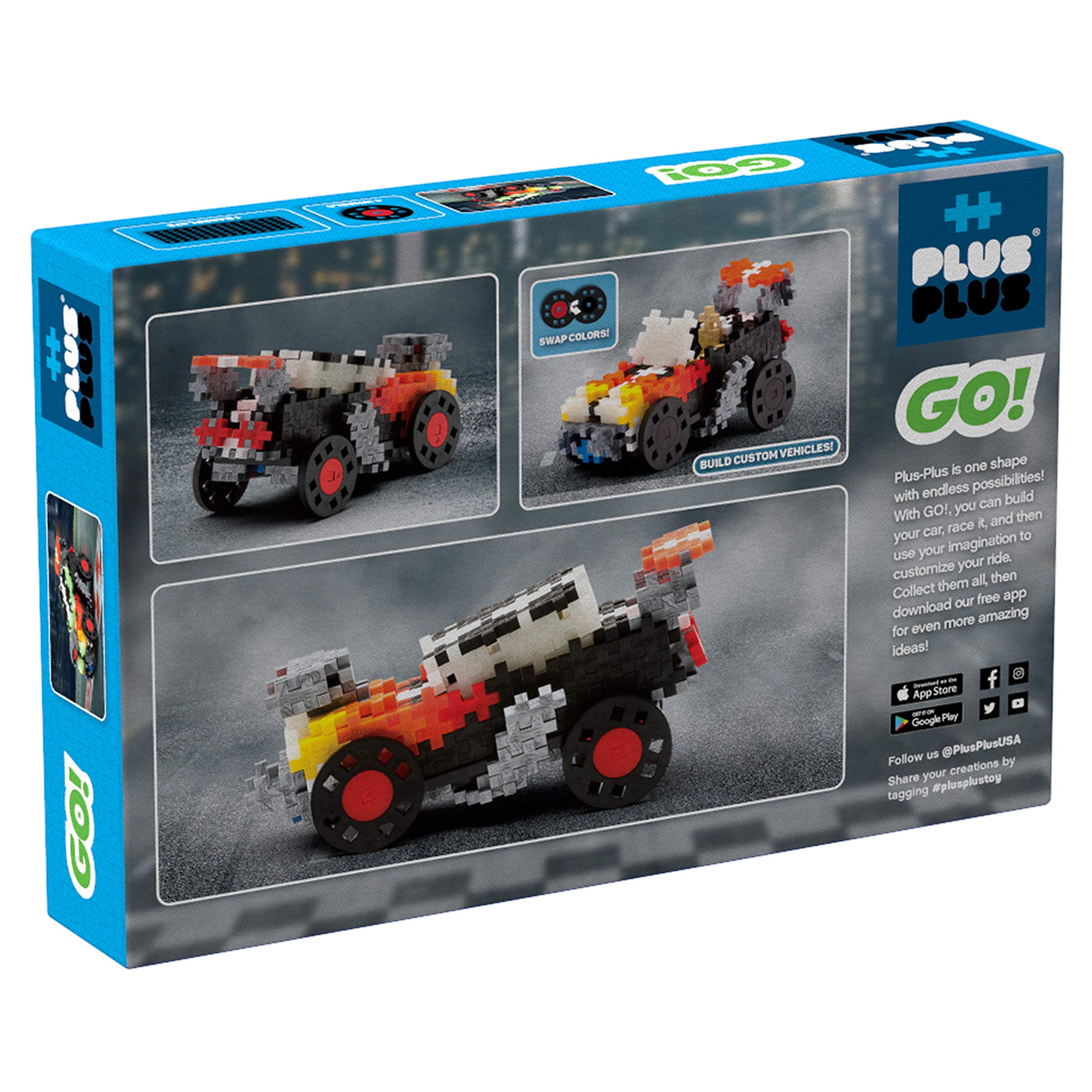 PLUS PLUS - GO! Hot Rod Car - 240 Pieces - Model Vehicle Building Stem/Steam Toy, Interlocking Mini Puzzle Blocks for Kids