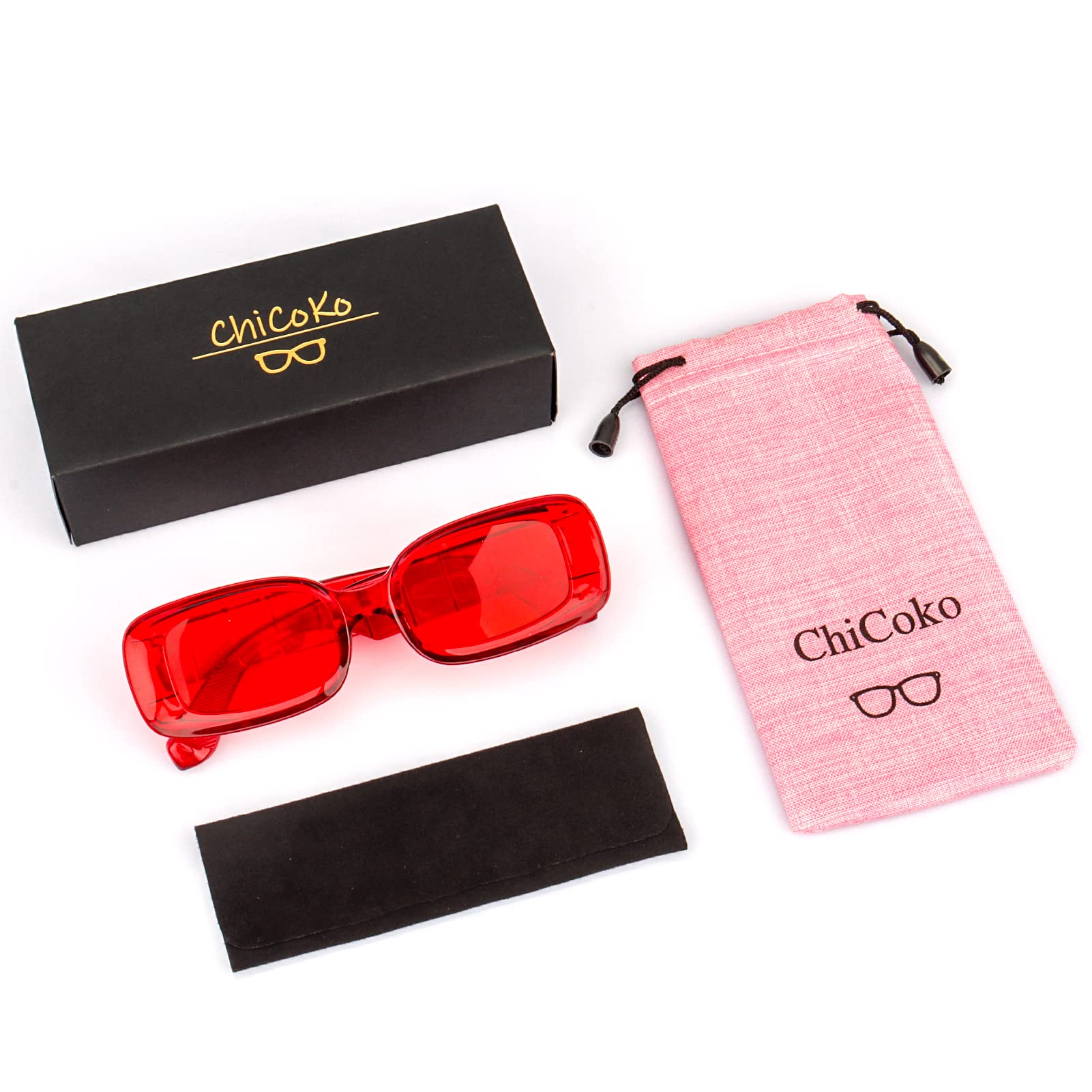 ChiCoko Rectangle Sunglasses for Women Men Retro 90s Sun Glasses Trendy Square Thick Shades Y2K UV400 Protection CK1327 Red Frame Red Lens