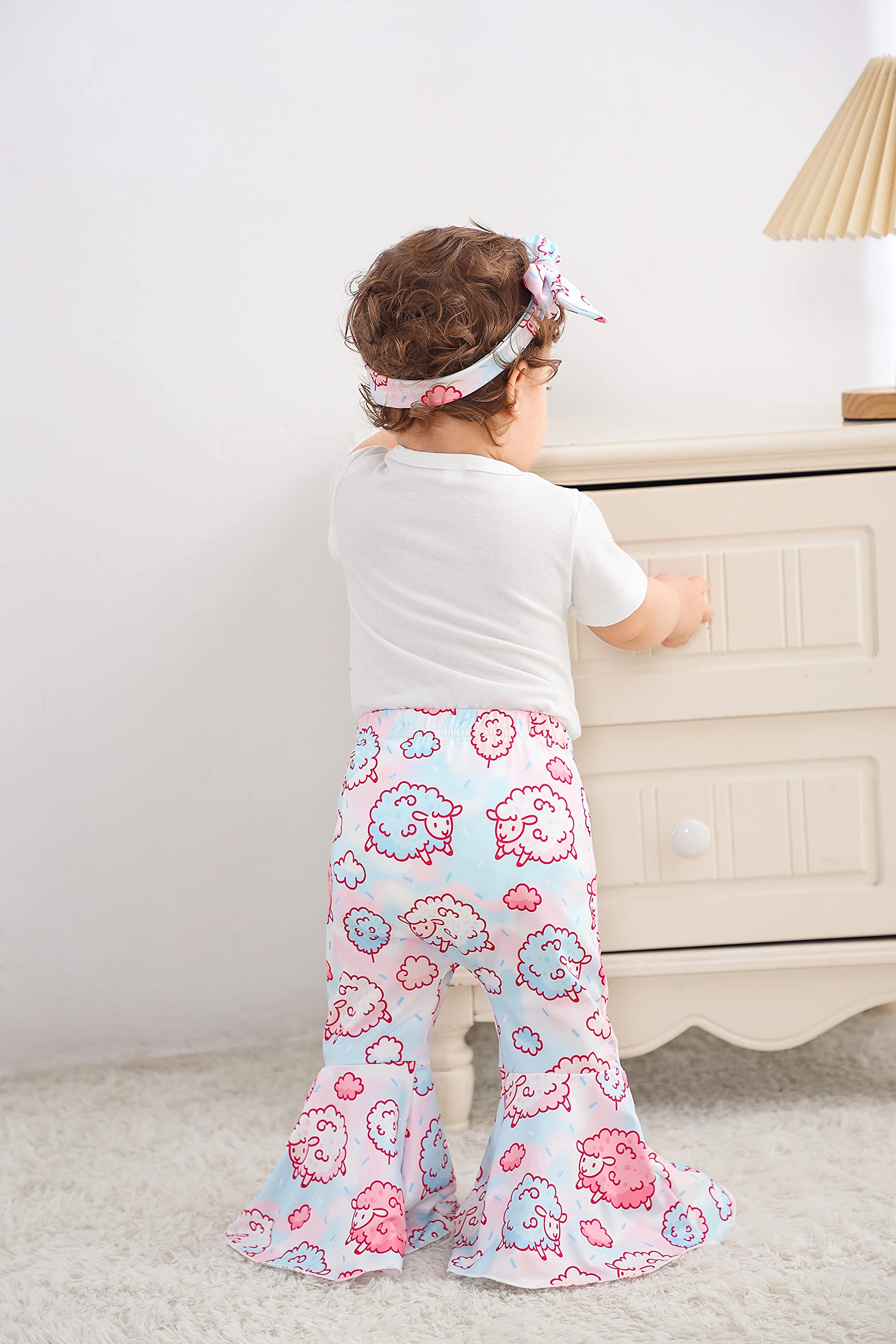 Cacacece Newborn Baby Girl Outfits Clothes Infant Short Sleeve Romper Flared Pants Headband Set 3pcs 6-12 Months