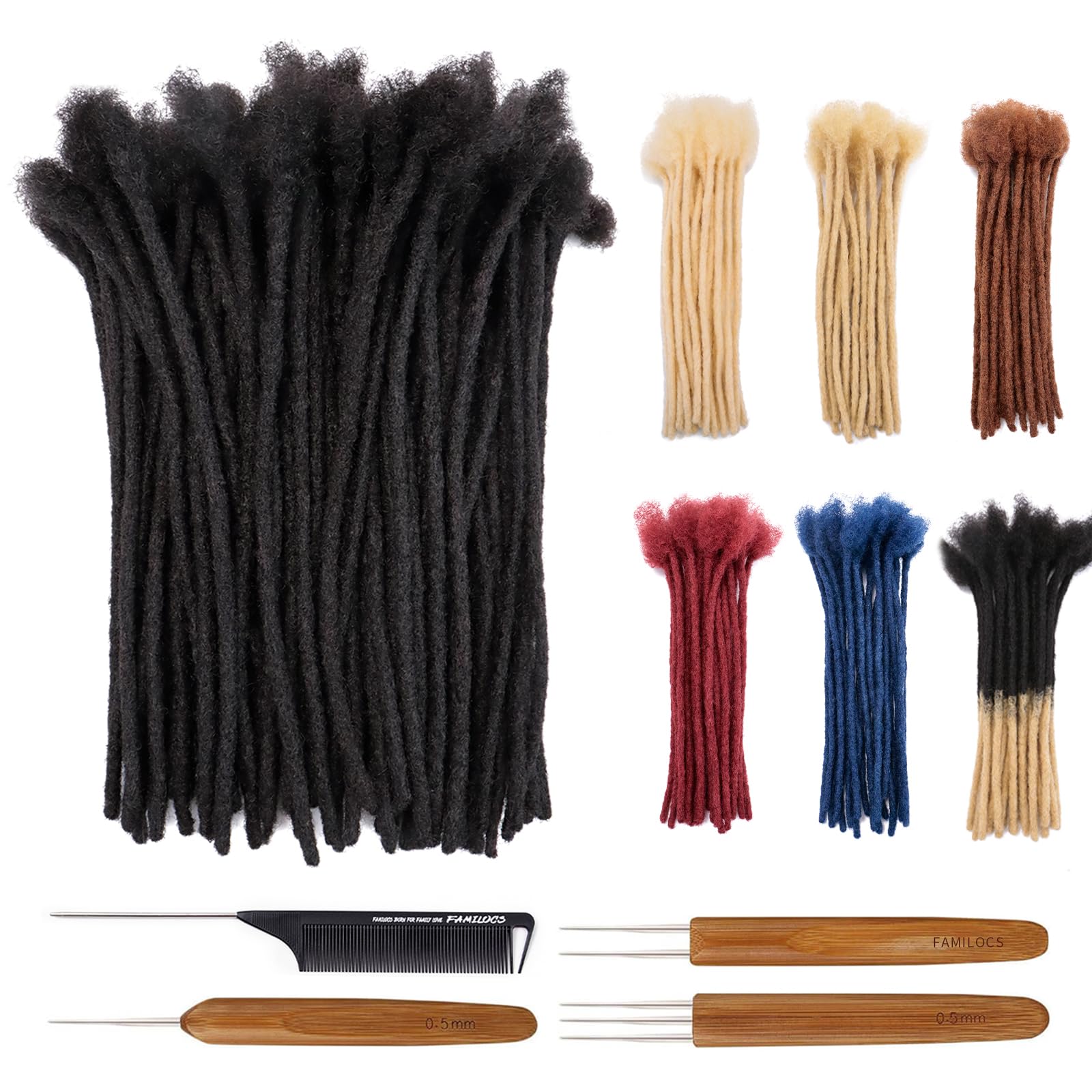 FAMILOCS 100％ Human Hair Loc Extensions 8 Inch 0.6cm Width Full Hand-made Permanent Dreadlock Extensions for Women/Men Can Be Dyed and Bleached, with Crochet Hook and Comb (#613 Blonde/70 Strands)