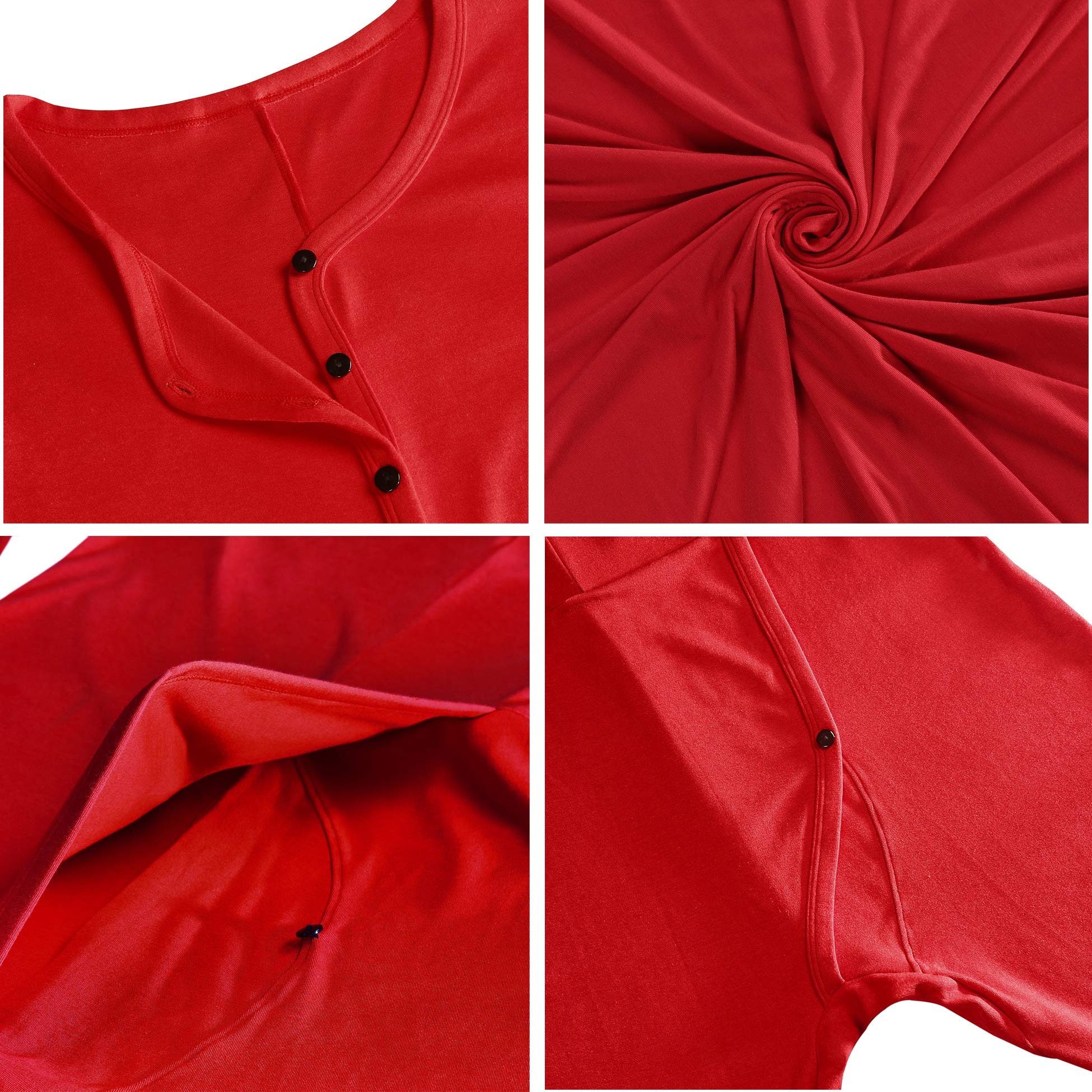 COLORFULLEAF Men's Cotton Thermal Underwear Union Suits Henley Onesies Base Layer (Red, XL)