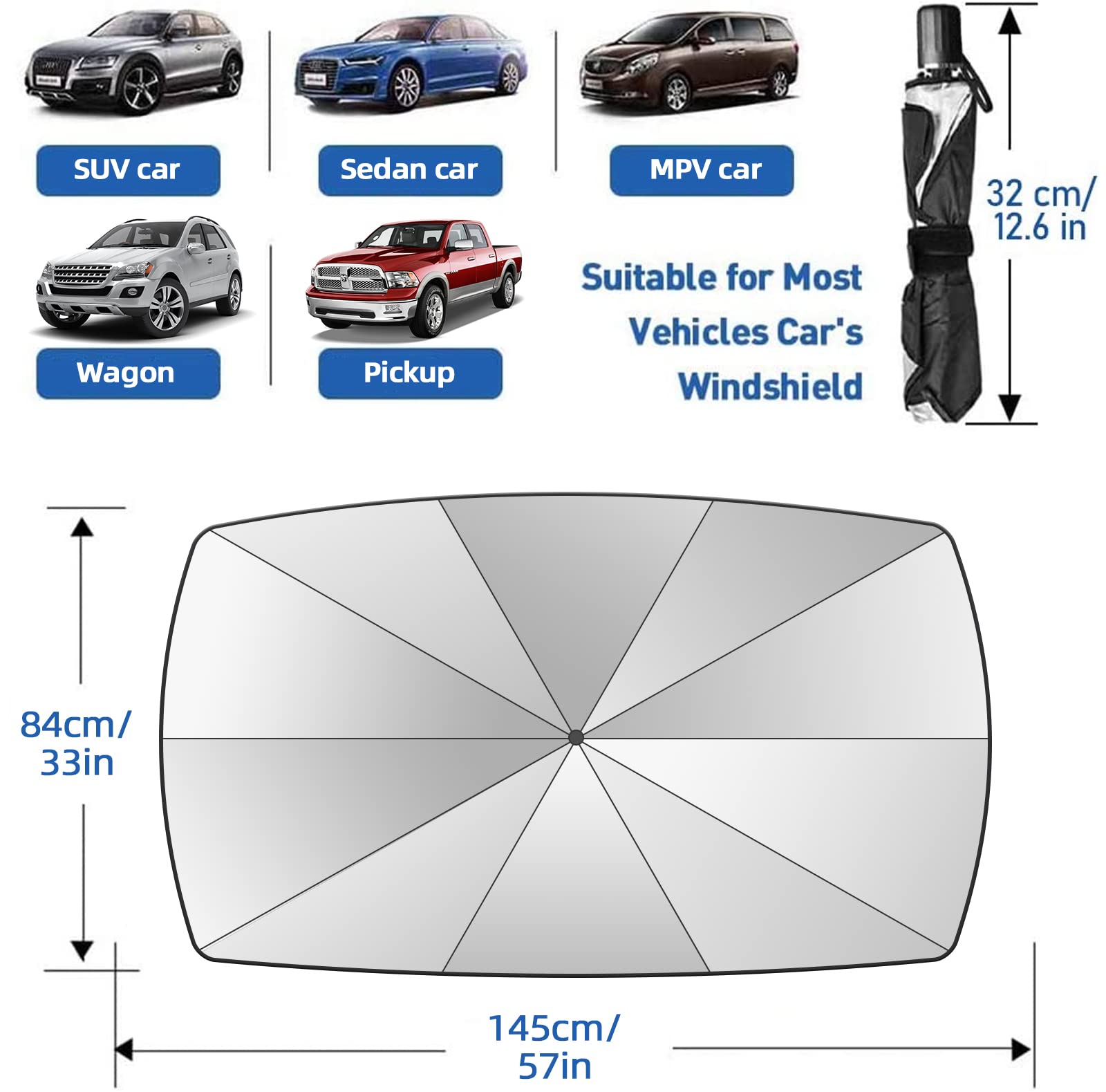 Car Windshield Sun Shade Umbrella - Foldable Car Umbrella Sunshade Cover UV Block Car Front Window (Heat Insulation Protection) for Auto Windshield Covers Trucks Cars (Large)