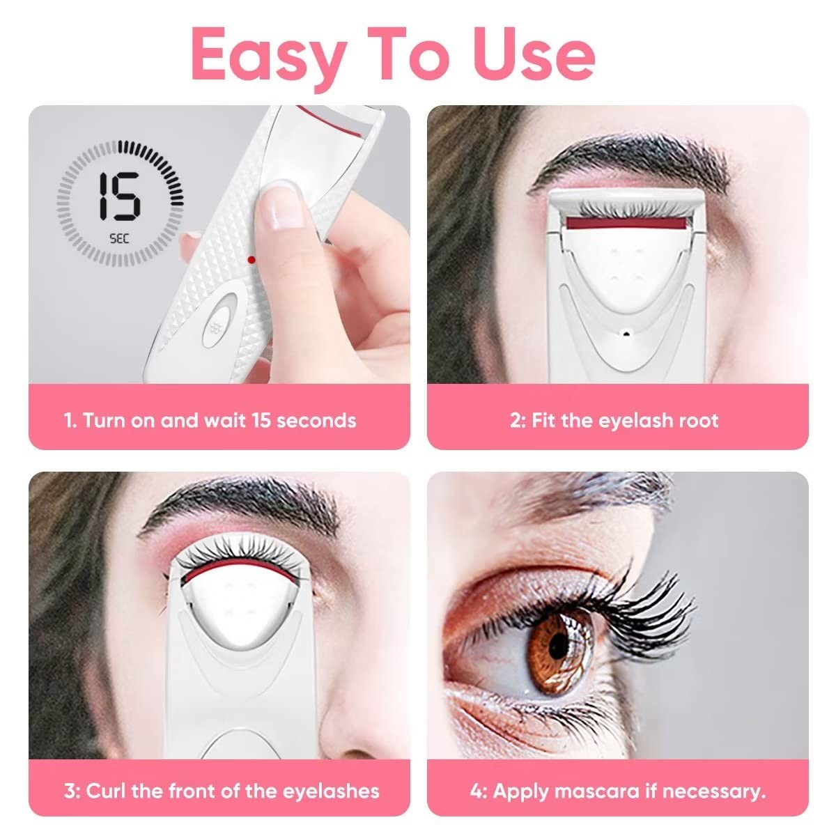 Heated Eyelash Curlers, Electric Eyelash Curler, USB Rechargeable Handheld Eyelash Curler, Quick Natural Curling, Long-Lasting Heated Lash Curling Tool for Women, Perfect Holiday Gift