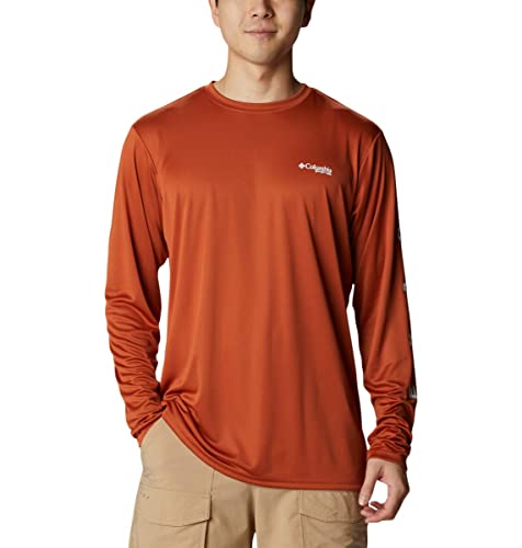 Columbia Men’s PFG Terminal Tackle Destination Long Sleeve, Sun Protection, Red Spark/Georgia, Large