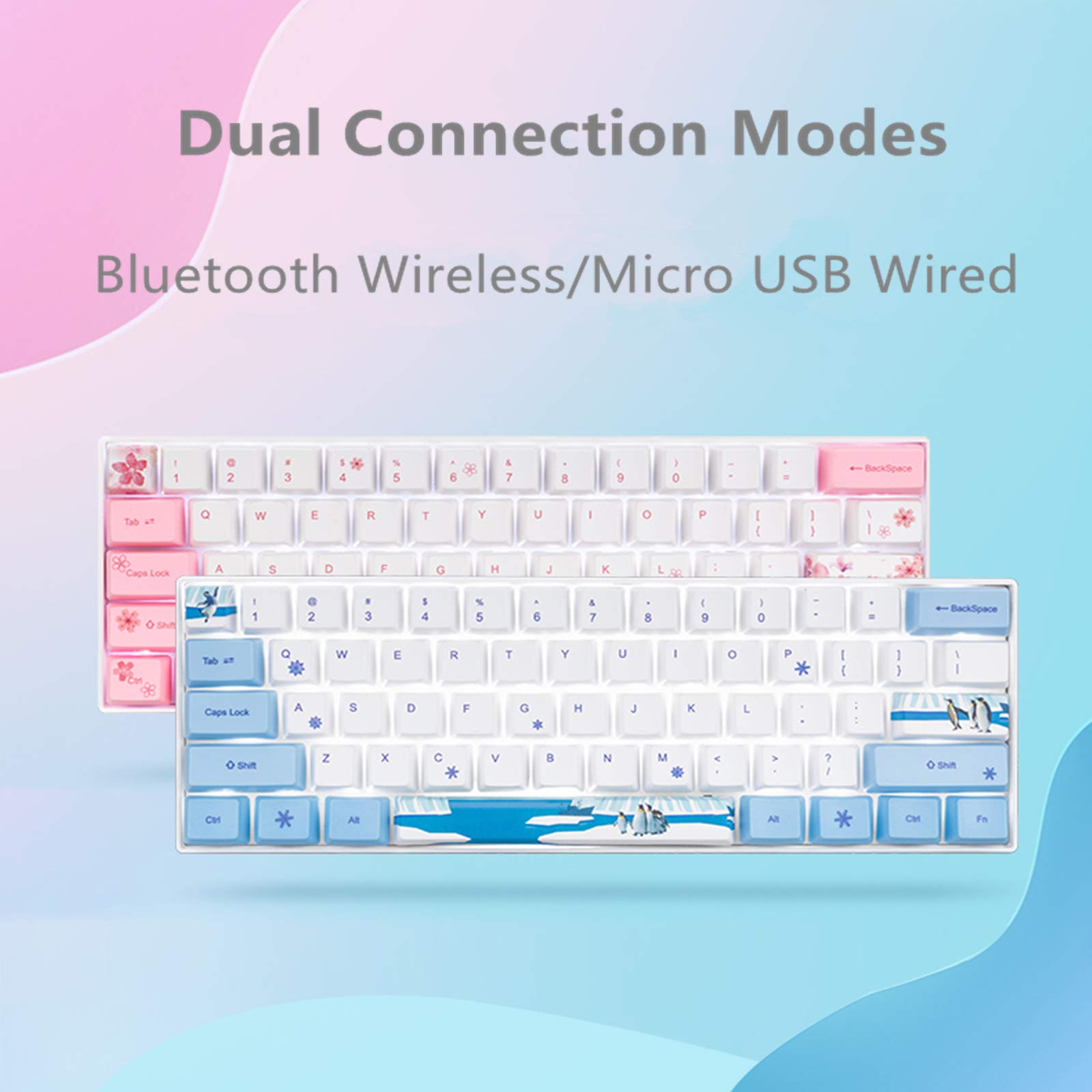 ZMX Blue Penguin 61 Mechanical Keyboard,Hot Swappable 60%Compact Mechanical 5.0Bluetooth/Type-C Wired Dual-Mode RGB Backlit Dye-Sublimation PBT Keycap Gaming Keyboard(Blue Switch)