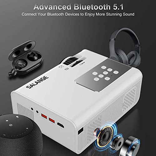 Mini Projector with Wifi and Bluetooth - Salange 5G Native 1080P Projector 4K Support, 12000 Lux Outdoor Movie Projector Portable, 4P/4D Keystone, 50% Zoom, Compatible w TV Stick, HDMI, PS5, PC, Phone
