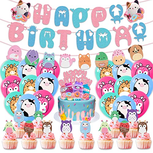 đ˘đşđžđ˛đźđąđśđŞđľđľđ¸đđź đđŞđťđ˝đ Squad Themed Birhthday Party Supplies for Girls Party Decorations Set for Kids and Boys Party Favors Included Banner Balloons Cake Cupcake Toppers