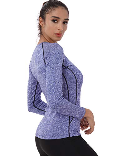 NELEUS Women's 3 Pack Compression Wear Athletic Long Sleeve Shirt for Girls,8021,Blue,Purple,Pink,S