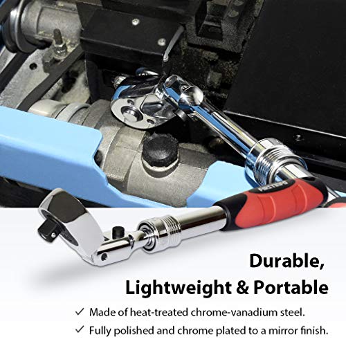 FIRSTINFO F3222NC 3/8-Inch Drive Locking & Flexible Extendable Ratchet Wrench Reversible, Soft-Grip with 72-Tooth Geared Action (Length: 10.2 to 14.1 inches)