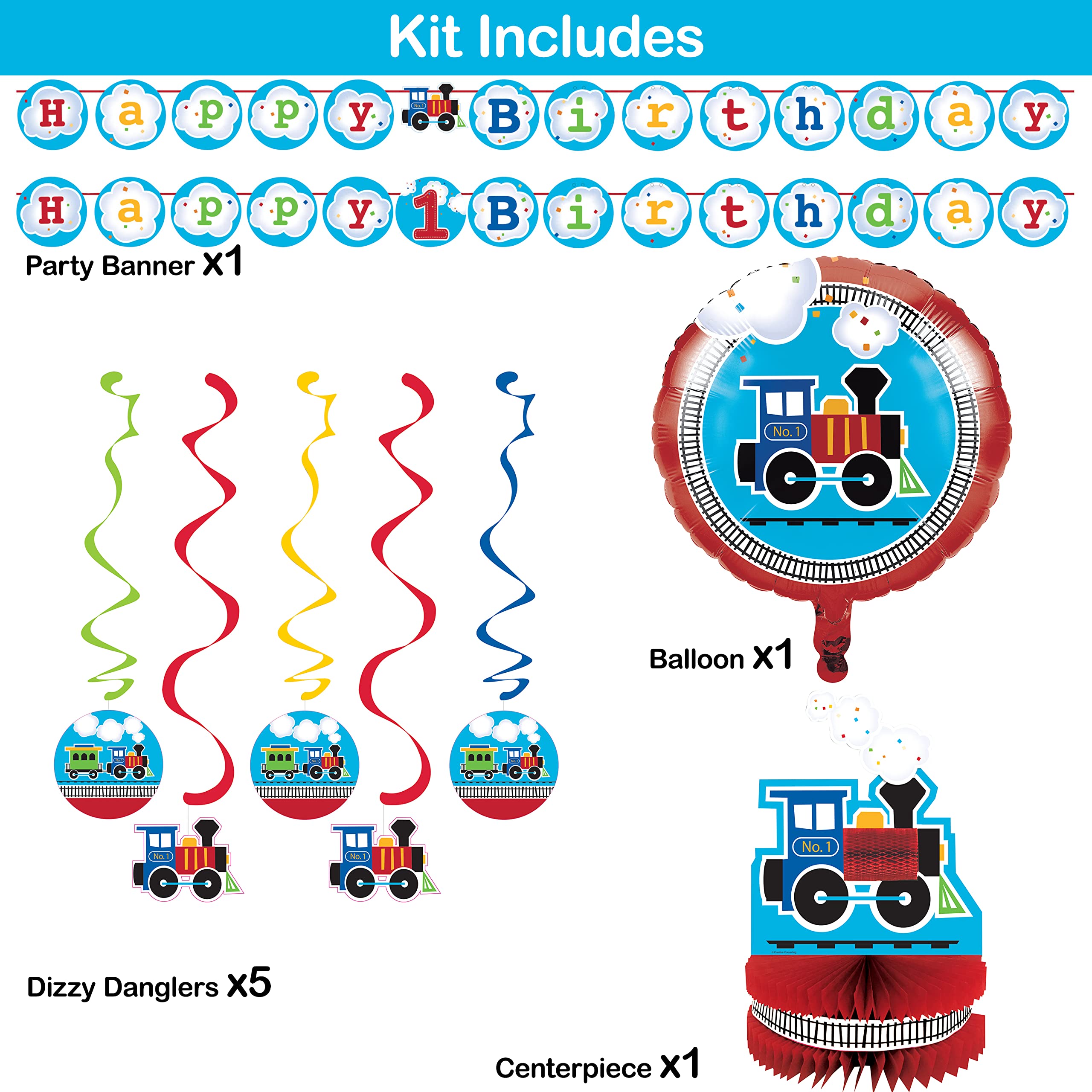 Creative Converting All Aboard Train Birthday Party Decorations Kit