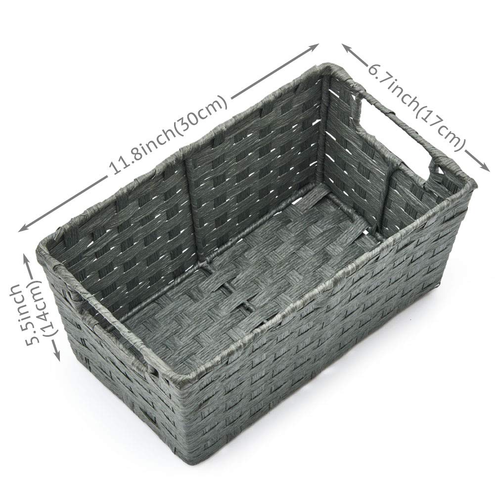 EZOWare Set 6 Weaving Storage Baskets, Multipurpose Wicker Organizer Bins Boxes with Handles for Shelf, Bathroom, Pantry, Accessories