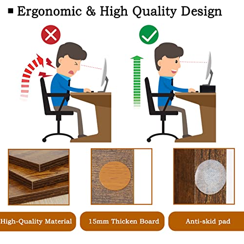 TEAMIX Monitor Stand Riser-2 Pack, Rustic Brown Wood Adjustable Monitor Stand Dual Monitor Riser for 2 Monitors/Laptop/PC Computer Stand for Desk
