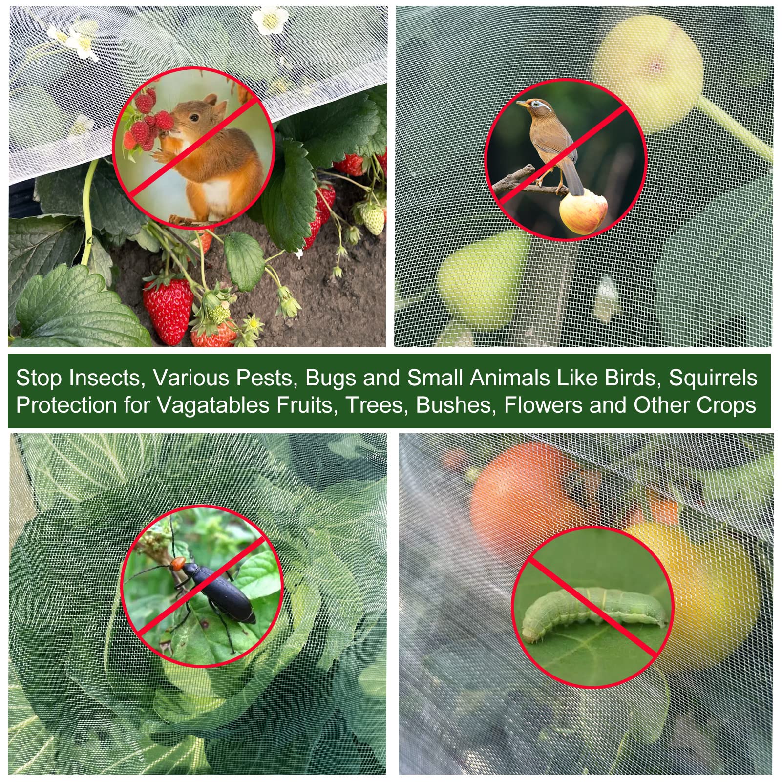 Garden Netting Ultra Fine 8x10Ft, Plants Cover, Barrier Mesh for Plant Vegetables Fruit Flower Tree, Row Covers Raised Bed Protection Net, Bird Animals Screen