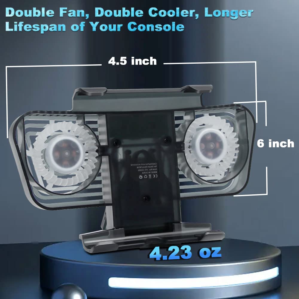 Fan for Steam Deck Fan Cooler with Kickstand for Stream Deck Cooling Fan Accessories with Dual C-Port Adapter, 3-Speed Adjustable, Double Fans, Blue RGB LED