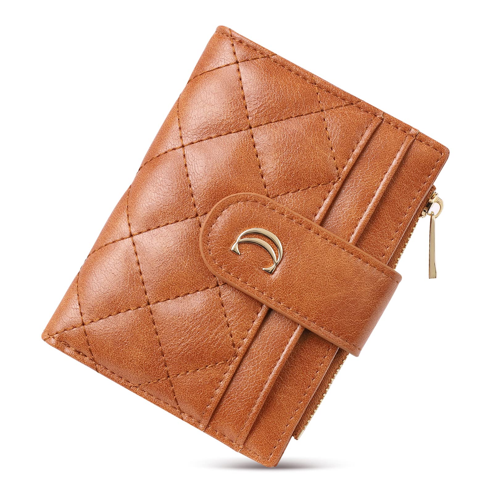 CLUCI Soft Leather RFID Small Wallets for Women Billfold Ladies Organizer Credit Card Holders with Coin Pocket Clutch Beige With Brown