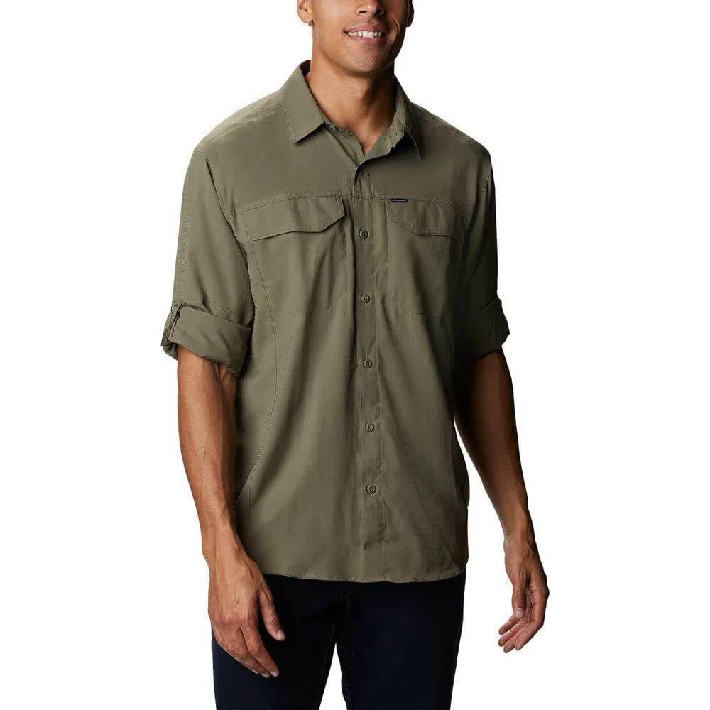 Columbia Men's Silver Ridge Lite Long Sleeve Shirt, UV Sun Protection, Moisture Wicking Fabric, Stone Green, Small