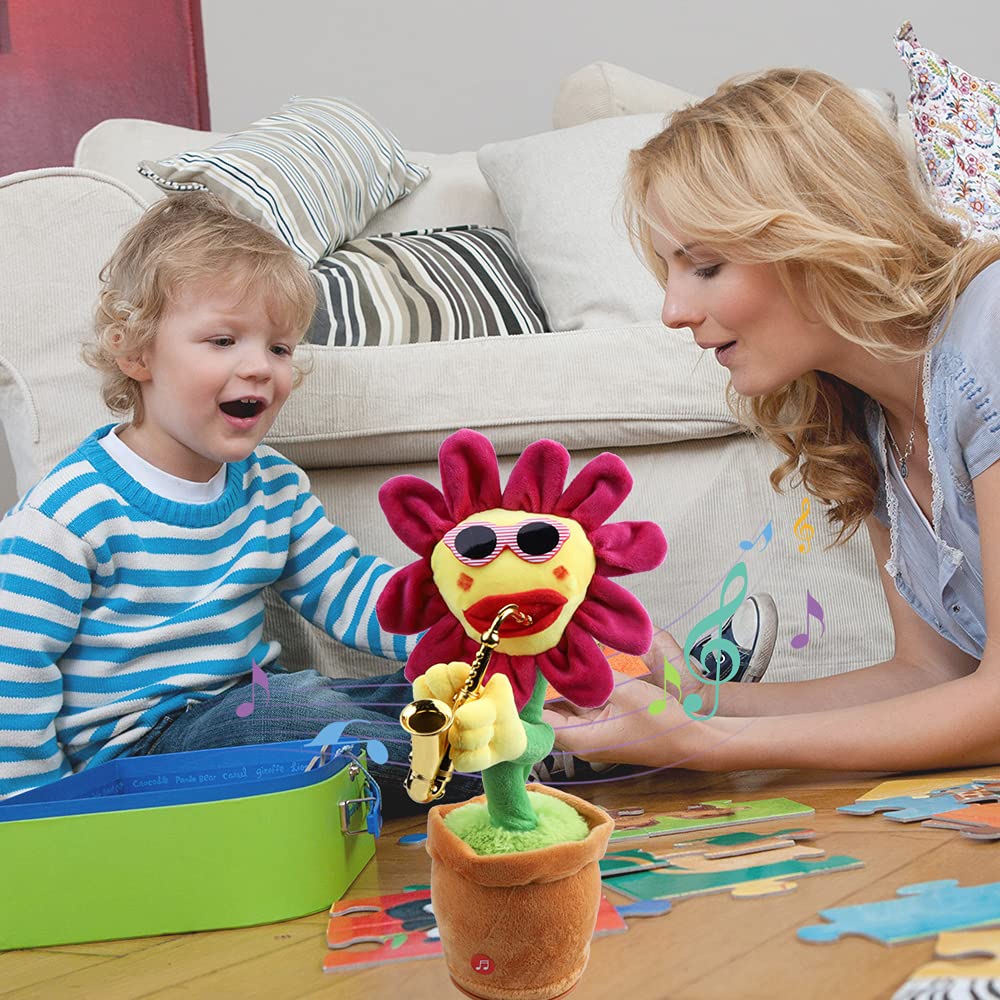SKSTECH Musical Sing and Dancing Sunflower Soft Plush Funny Creative Saxophone Singing Toy (Pink)(Check Seller Name)