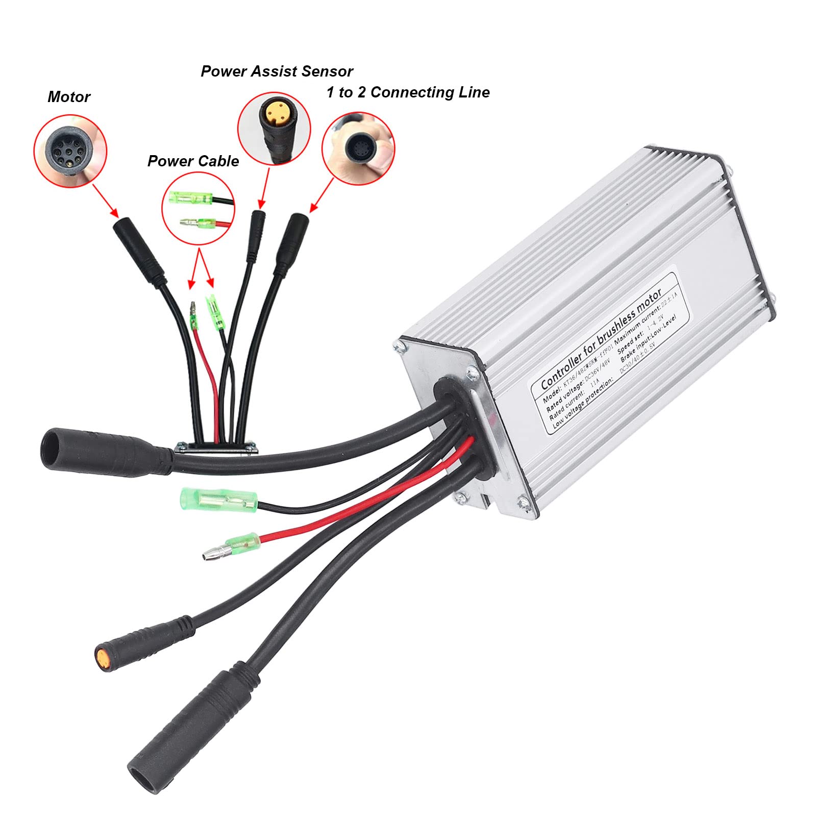 Electric Conversion Kit,36V 48V 500W Brushless Motor Controller Kit with LCD7C Display 1 to 2 Connecting Line for Electric Vehicles and Scooters