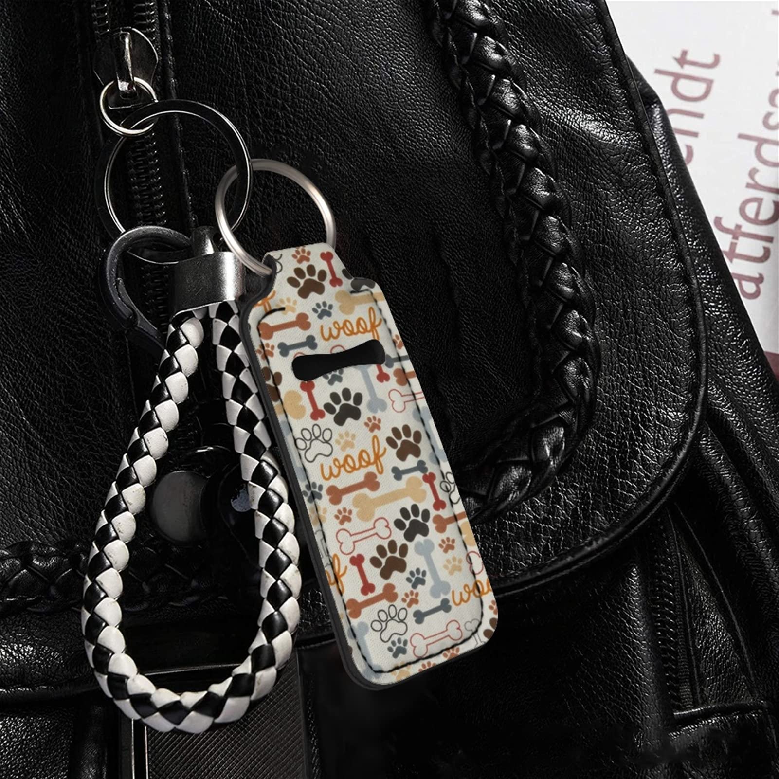 Coldinair Dog Paw and Bone Print Chapstick Keychain Holder Lipstick Holder Lip Balm Holder Keychains for Women
