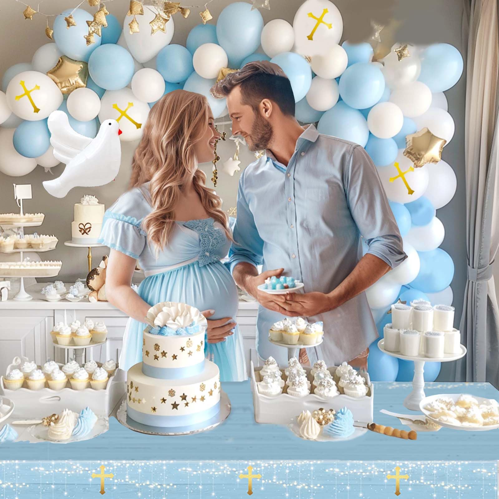 Hombae Mi Bautizo Decorations for Boys, Bautizo Decorations, Blue Baptism Decorations, First Communion Christening Decorations for Baby Boy, Backdrop Tablecloth Balloon Banner Cake Cupcake Topper