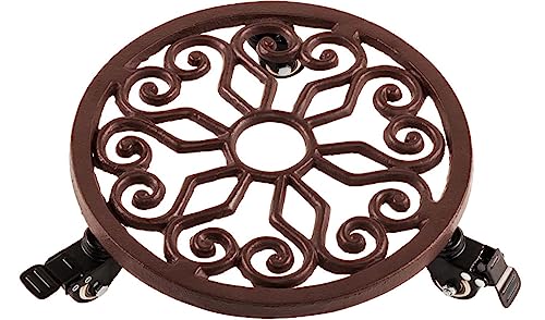 Idzo Cast Iron Caddy Plant Dolly with Lockable Caster Wheels for Indoor Outdoor Holds up 380 Lbs Pots Planter, 12 inch, Round Metal