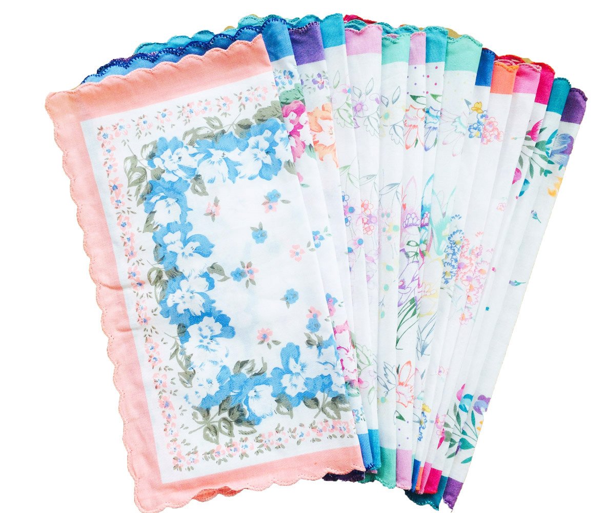 CoCoUSM Womens Vintage Floral Print Cotton handkerchiefs Bulk 10 PCS