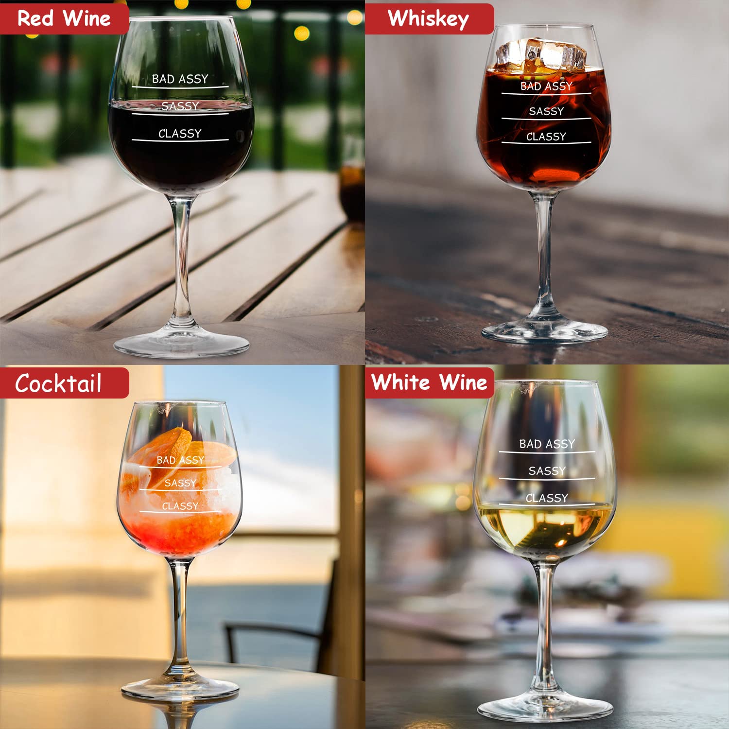 DU VINO Classy Sassy Bad Assy Funny Novelty Wine Glass - 12.75 oz. - Humorous Smart Assy Present for Mom, Women, Friends, or Her - Made in USA