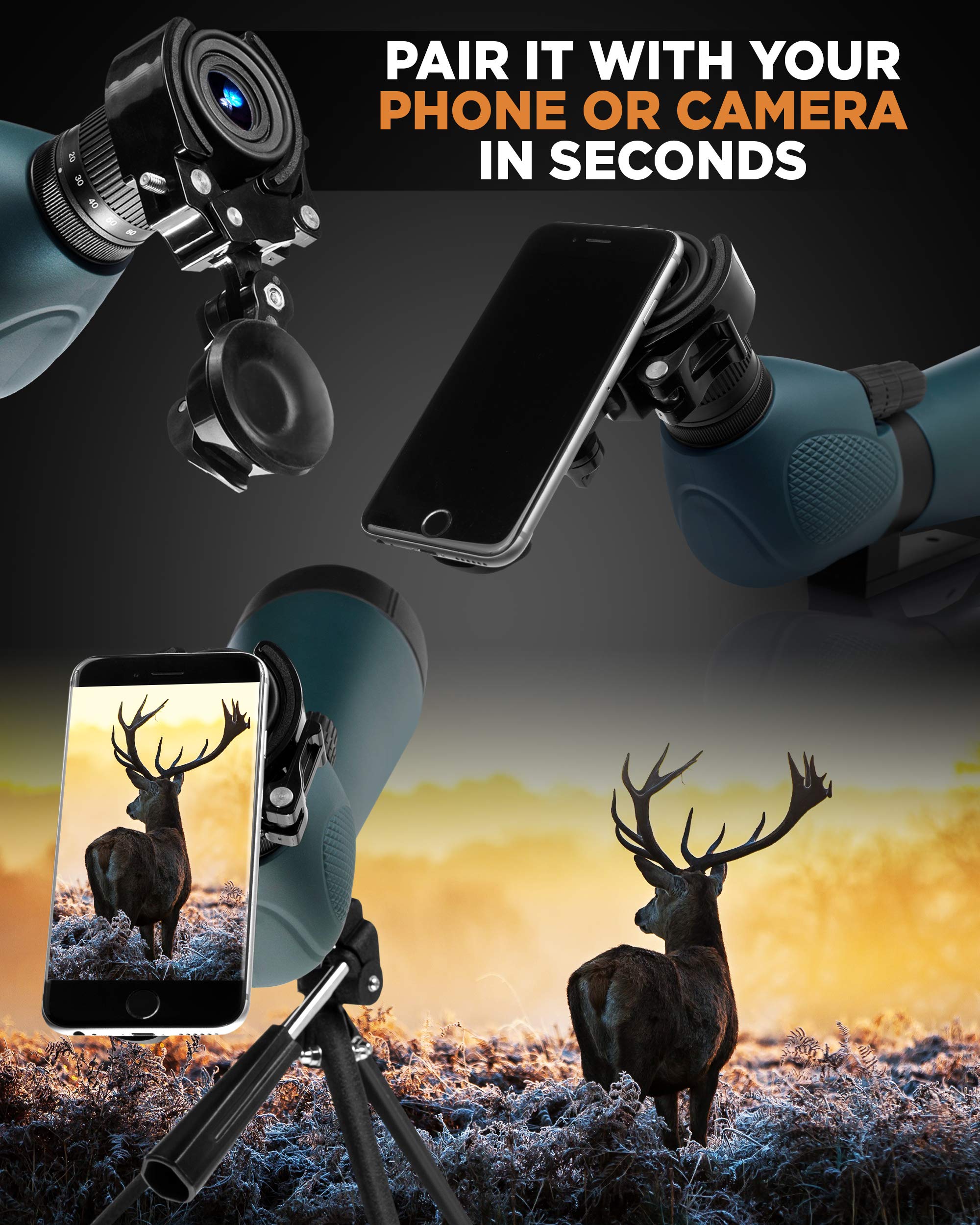 CREATIVE XP Spotting Scopes - 20x60 80mm ED Spotter Scope for Hunting, Target Shooting, Bird Watching, Astronomy - IP67 Waterproof Spotting Scope w/Photo Clicker, Tripod & Phone Adapter, Green