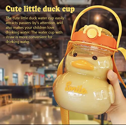 Duck-Shape school Water Bottle with Straw, Funny theme kids Drinking Bottle with One Click Open Lid, BPA Free Cute Water Bottles for Girls boys, School, picnics Outdoors (Pink)