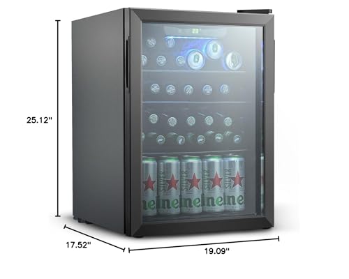FREE VILLAGE Wine Fridge - Wine Beverage Refrigerator & Cooler with 2.6 cu.ft., 95 Cans, 40°F-61°F Adjustable Temp, Touch Controls, LED Lighting, Perfect for Student Dormitories, Home, Office, Bar