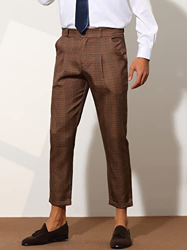 Lars Amadeus Brown Plaid Dress Pants for Men's Cropped Ankle Length Business Trousers 30