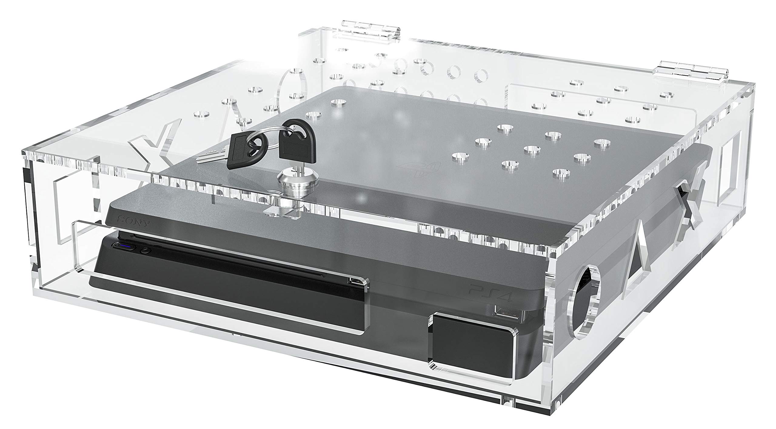 Skywin Acrylic Lock Box for PS4 Game Console - Secure and Protect Public Gaming Consoles - Compatible with Playstation, PS4 Slim, PS4 Pro