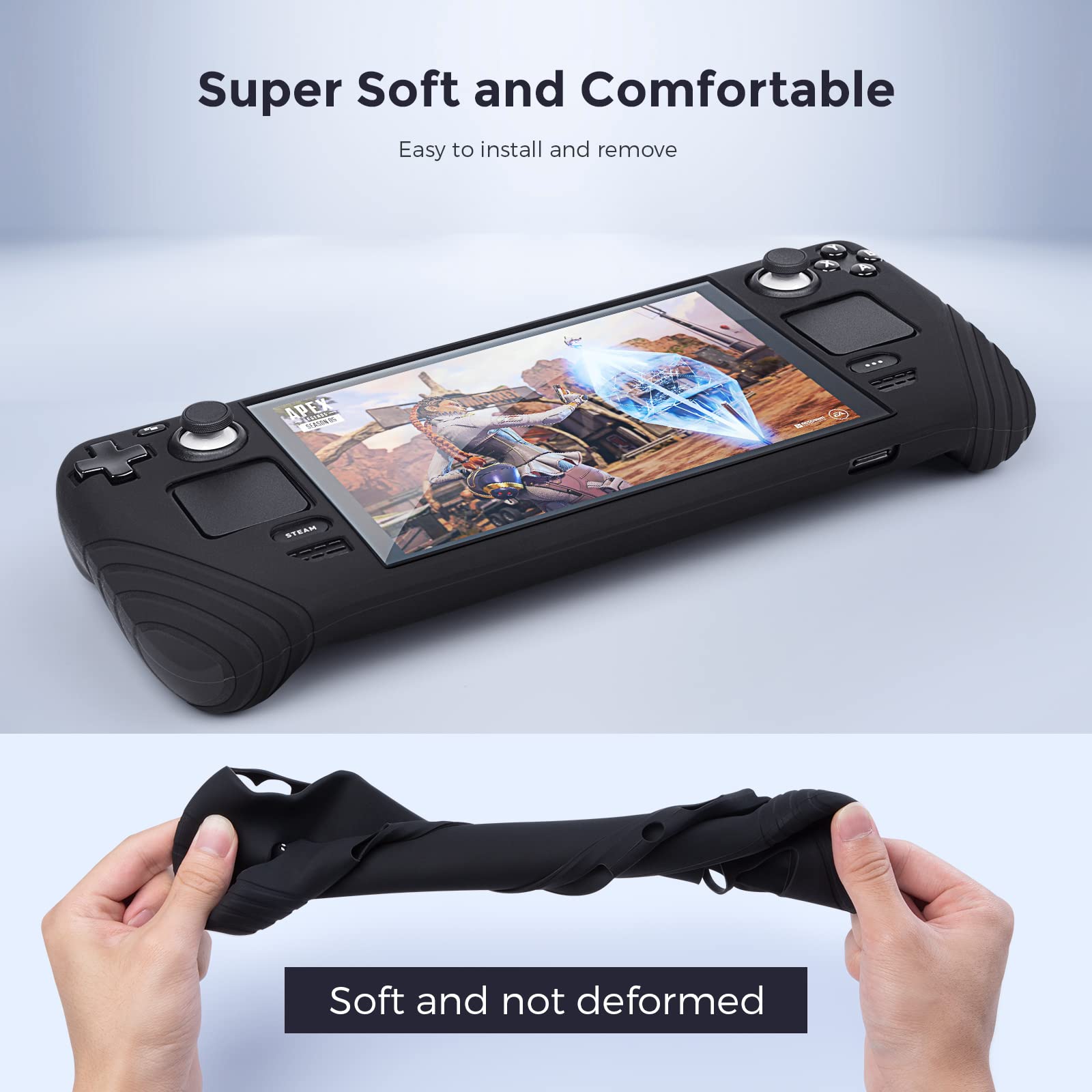ECHTPower Case for Steam Deck with 2 x Tempered Glass, Shock-resistant Silicone Protective Case, HD Anti-Scratch Tempered Film, Compatible with Console Valve Steam Deck