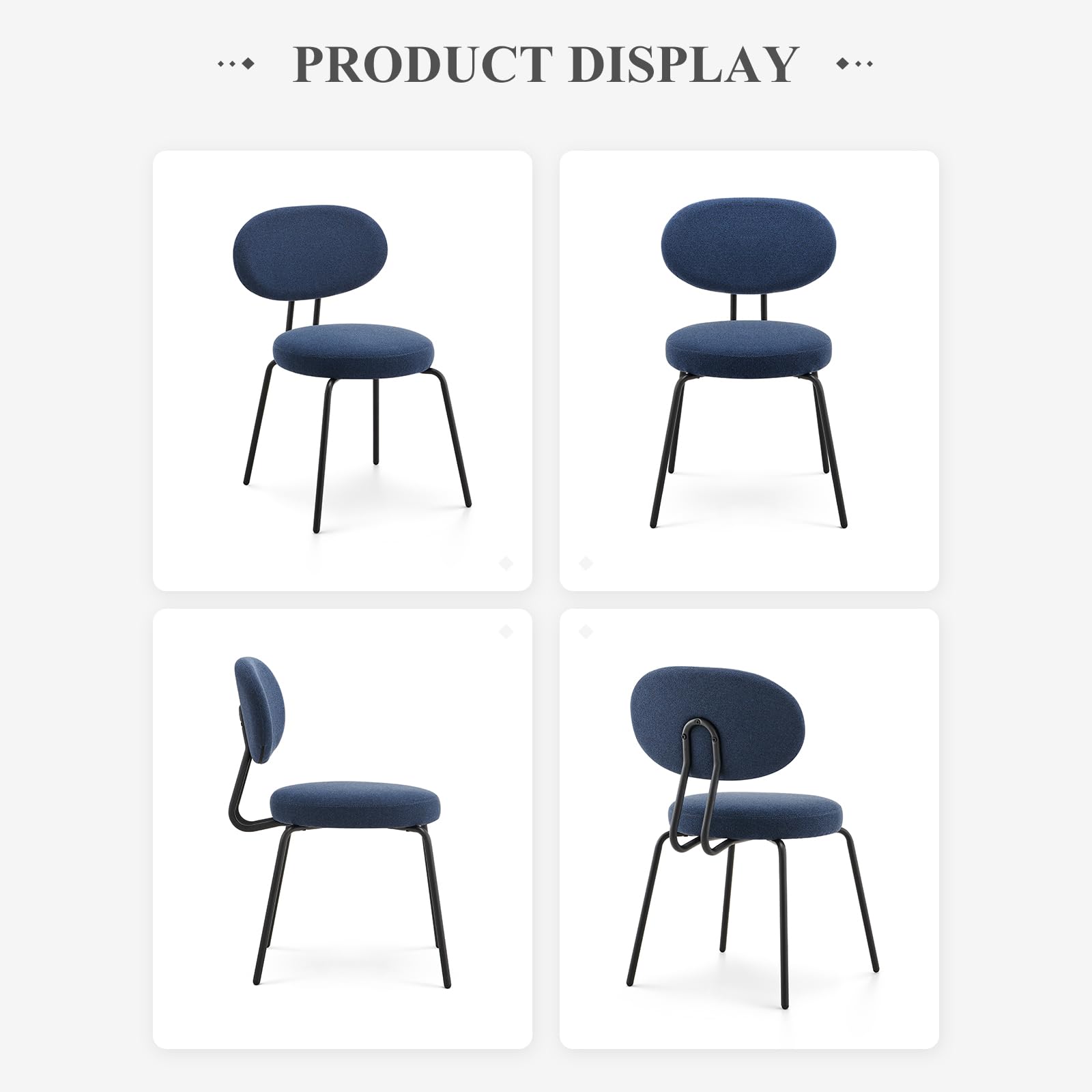 COLAMY Upholstered Fabric Dining Chairs Set of 4, Mid Centry Modern Dining Room Kitchen Side Chairs with Round Seat, Curved Backrest, and Sturdy Black Metal Legs, Cream